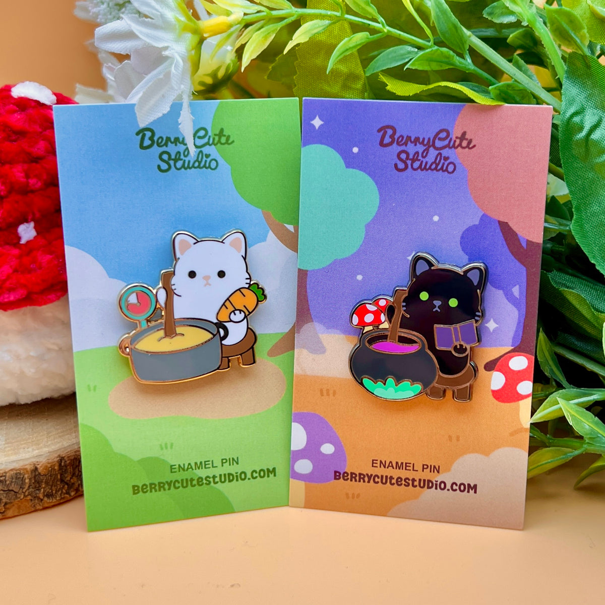 Cat and Soup Pins – Berrycutestudio