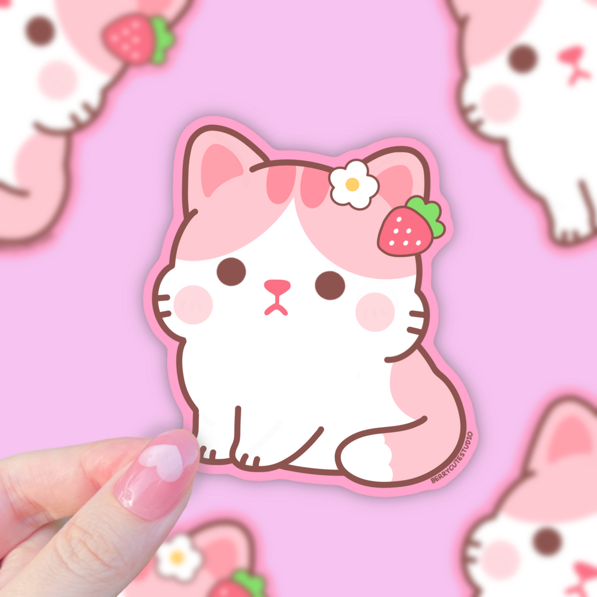 Strawberry Cat Sticker – Berrycutestudio